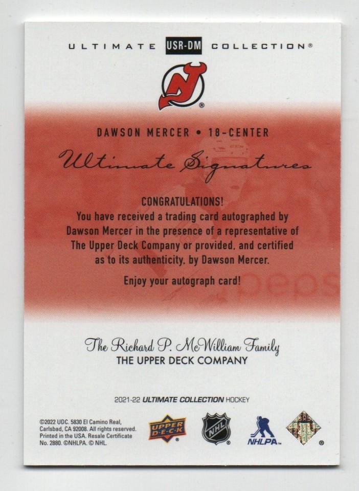 2021 Ultimate Collection 2000-01 Signatures Retro Rookies Dawson Mercer ...