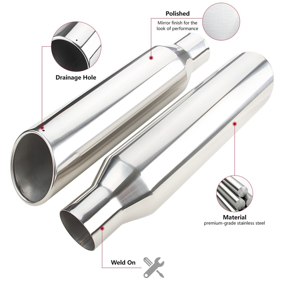 Stainless Steel Exhaust Tip 2.5" Inlet 4" Outlet 17" Long Tailpipe ...