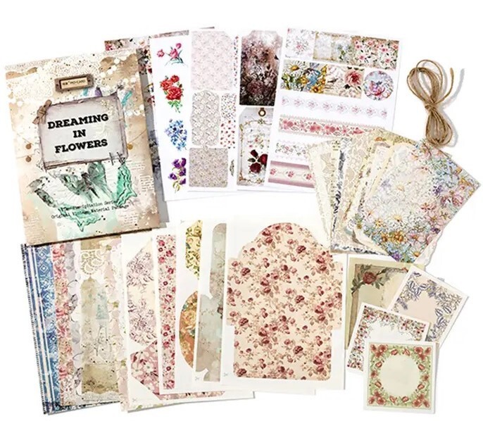 30/pk FLOWERS Vintage Scrapbook Kit Papers Stickers Diecuts Cutouts ...