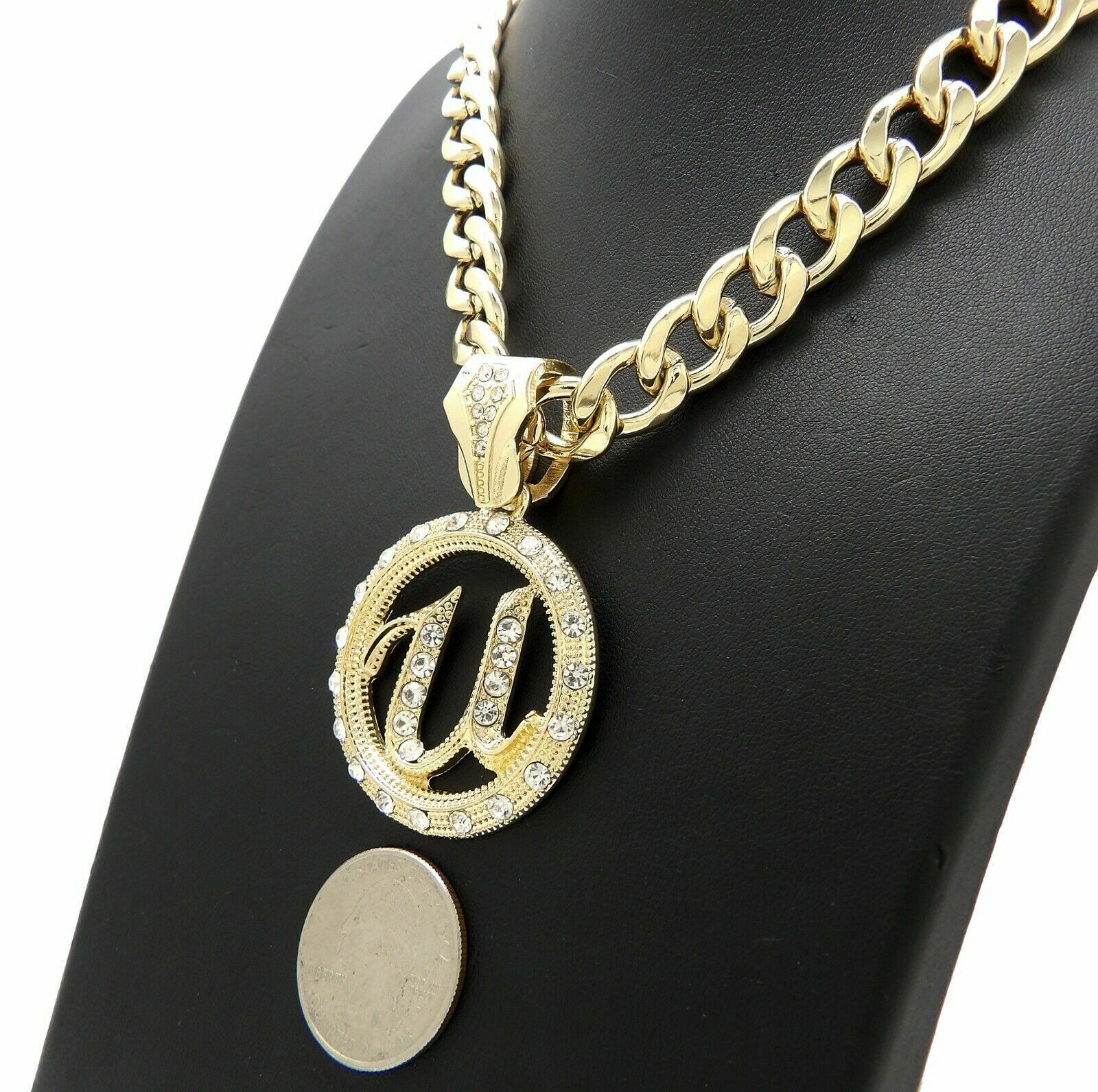 HIP HOP ICED USHER U MEDAL CUBIC ZIRCONIA PENDANT 18" ~ 30" CUBAN CHAIN ...