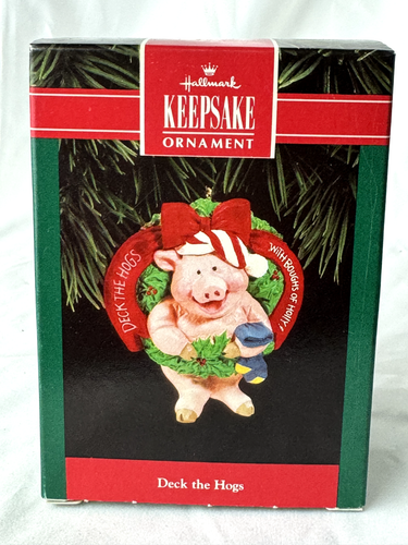 1992 Hallmark Keepsake Christmas Ornament DECK THE HOGS Pig Holly ...