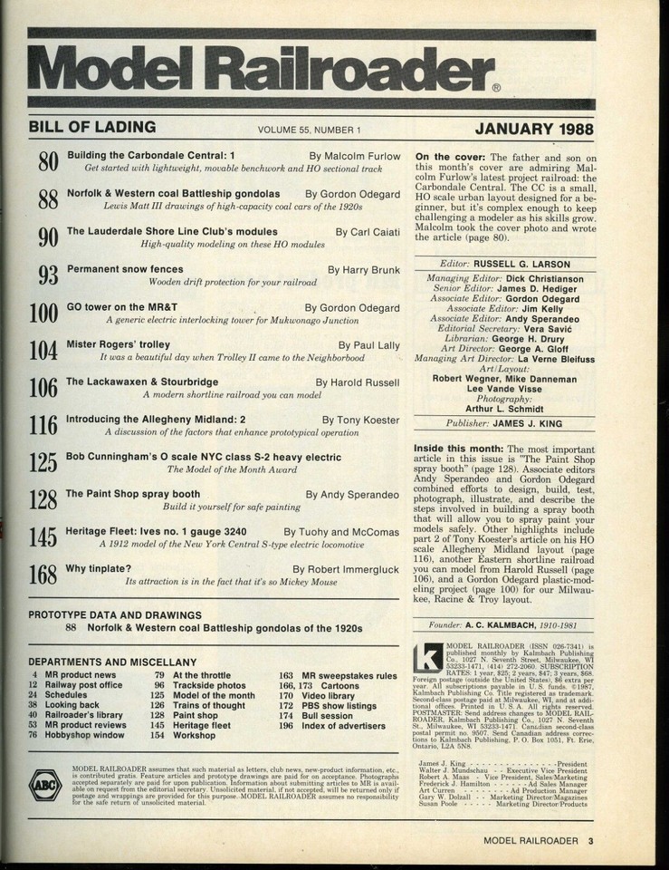 Model Railroader Magazine January 1988 The Carbondale Central | eBay