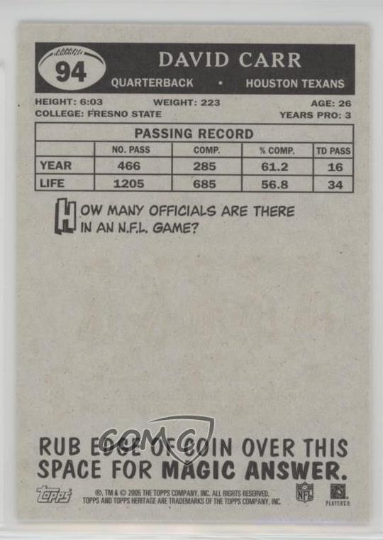 2005 Topps Heritage David Carr #94 | eBay