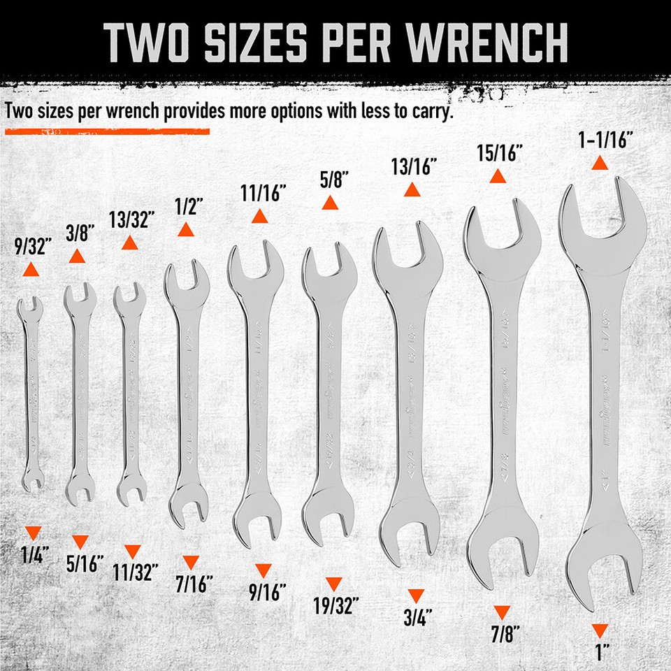 19PC SAE & Metric Thin Open End Wrench Set Bike Wrench Set W/ Rolling ...