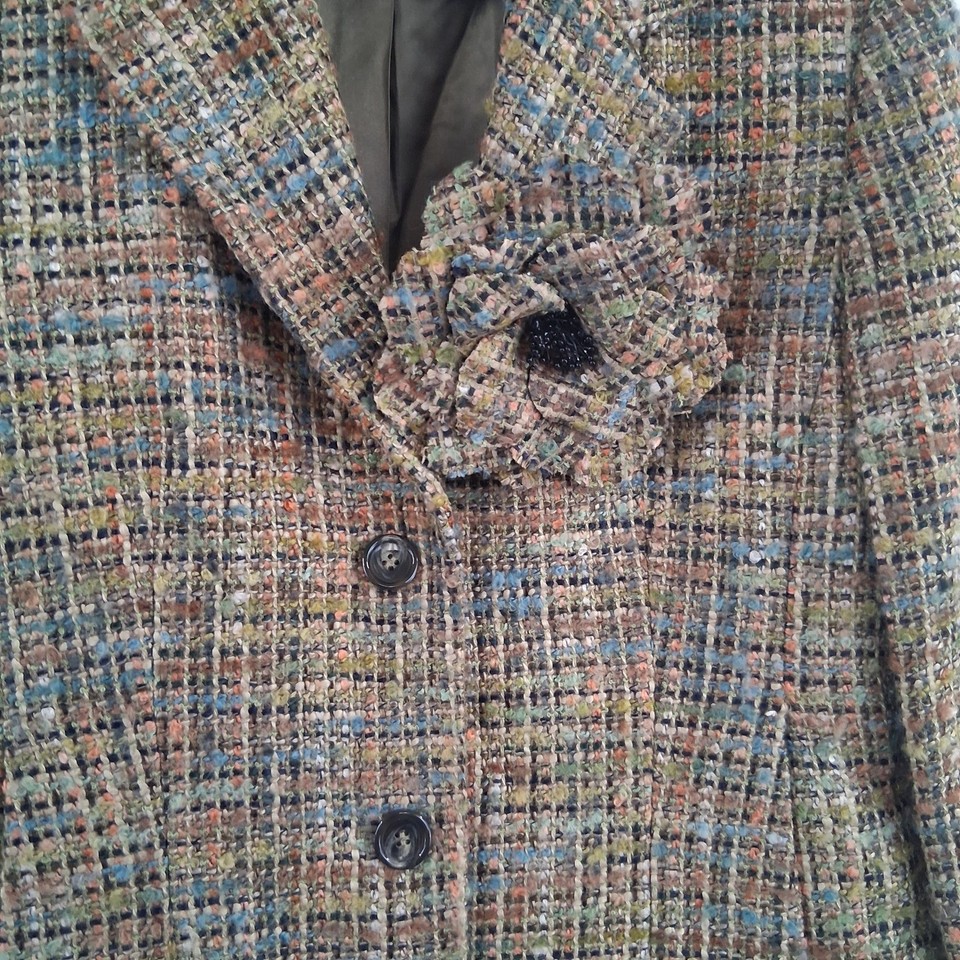 Jones New York Tweed Jacket Multi Color Floral Accent Button Front ...