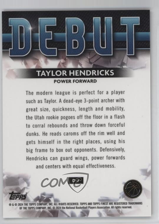 2023-24 Topps Finest Debut Gold Refractor /50 Taylor Hendricks #D-7 ...