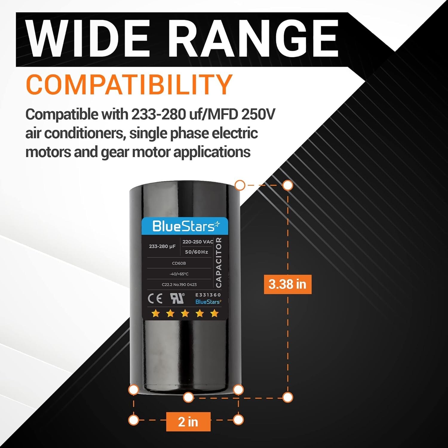 Upgraded Version 233-280 mfd 220-250VAC ±20% Volts Round Motor Start ...