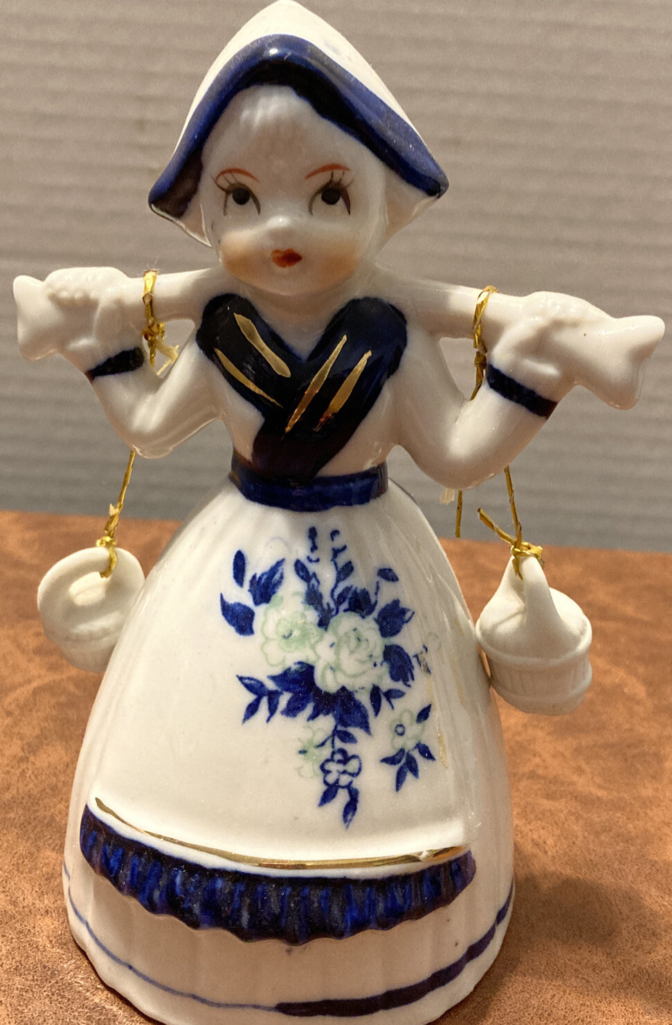 Vintage Delft Blue Dutch Girl Carring Water Bell Figurine | eBay