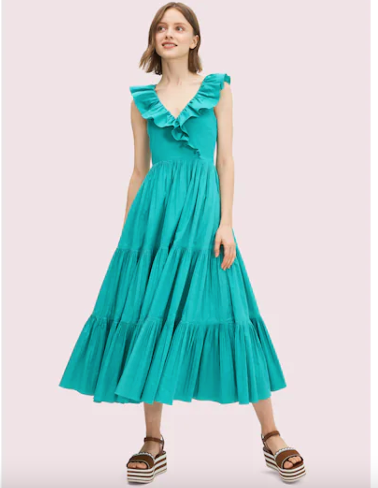 WMS NWT Kate Spade Poplin Ruffle Tiered Dress - Green/Blue WMS NWT Kate Spade Poplin Ruffle Tiered Dress - Green/Blue