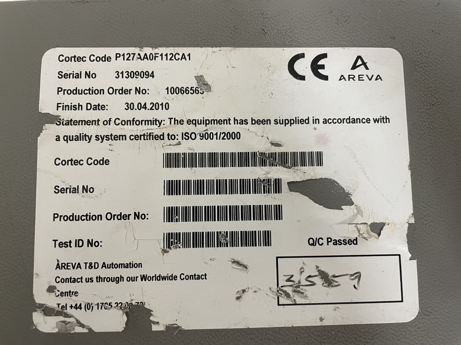 MICOM p127 / P127 Overcurrent Relay Areva Cortec Code P127AA0F112CA1 | eBay