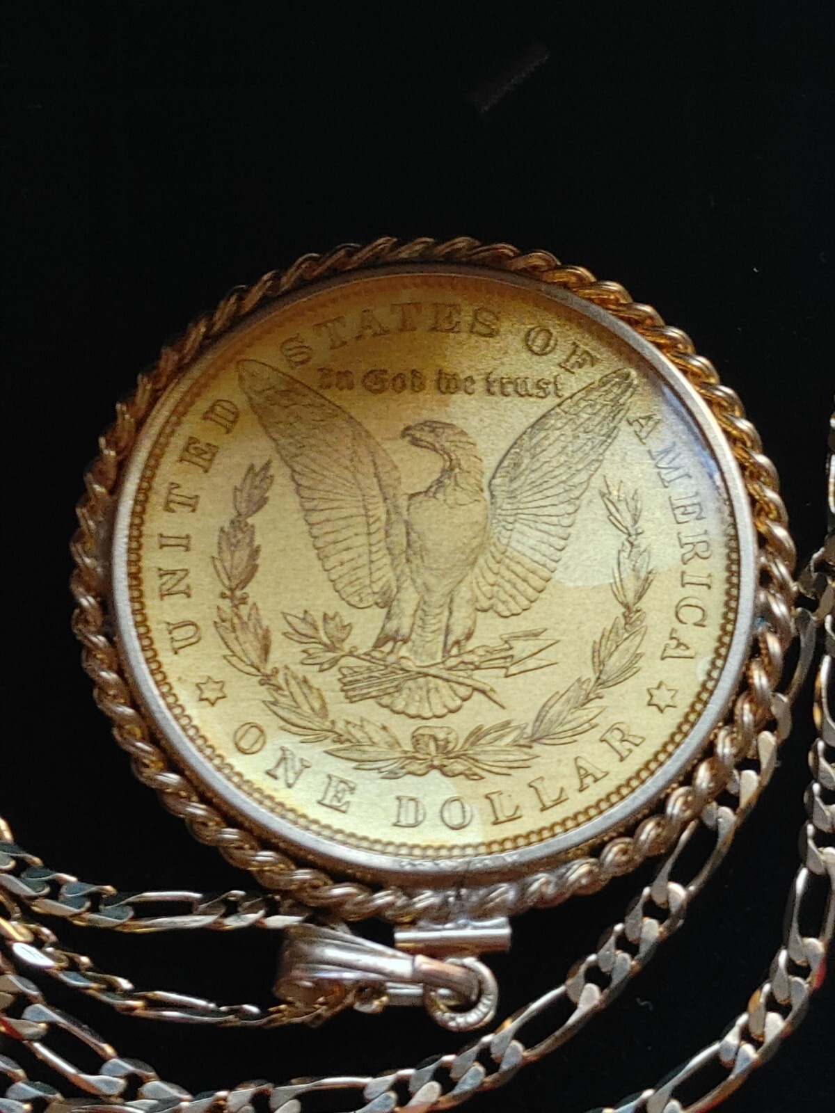 1880 Gilded Morgan Silver Dollar Pendant & 24" 18kgf Gild chain W COA ...