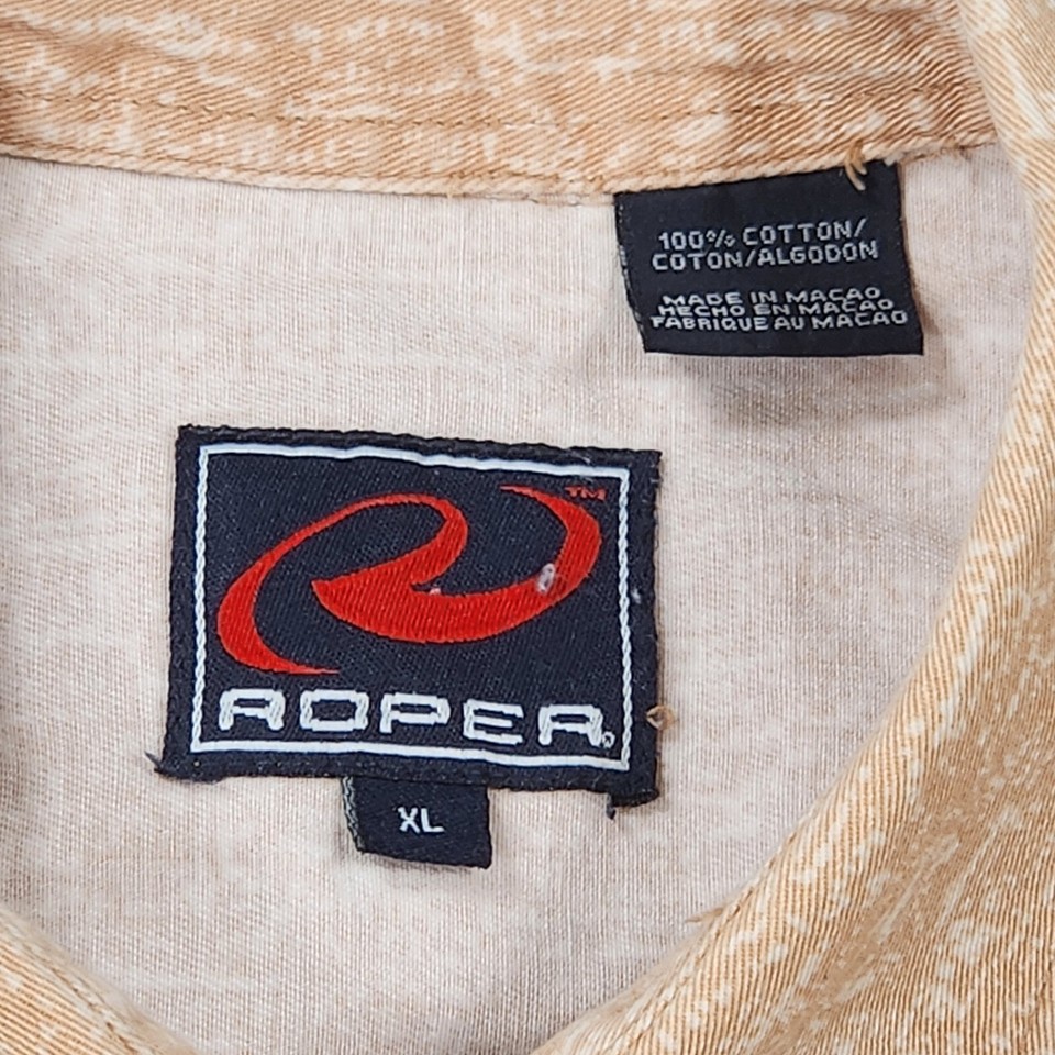 Roper Shirt Mens XL Western Pearl Snap Cattle Skull Logo Beige | eBay