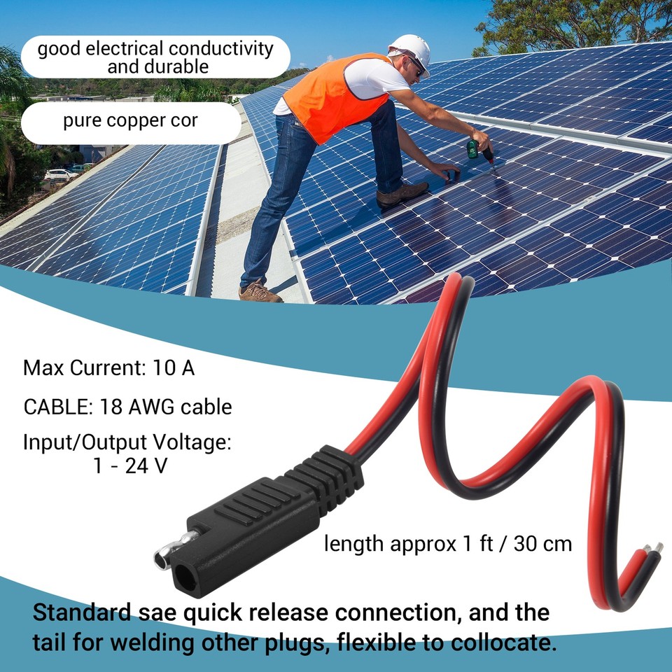 2 Pcs 18AWG SAE Extension Cable 2-Pin SAE Connector Disconnect Plug ...