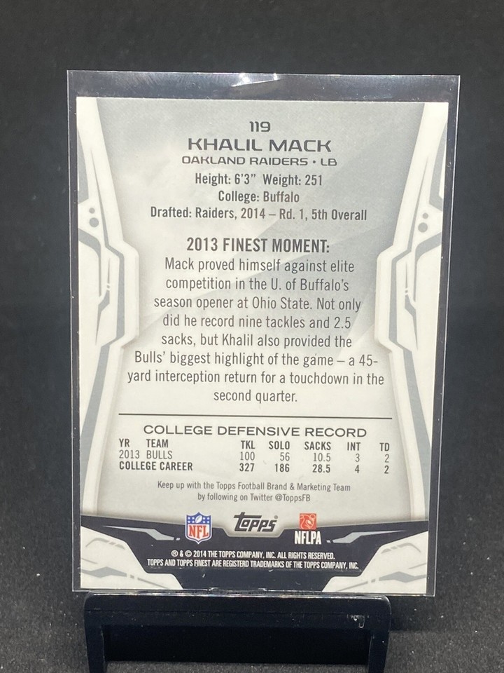 2014 Topps Finest Khalil Mack Rookie RC Base #119 Raiders | eBay