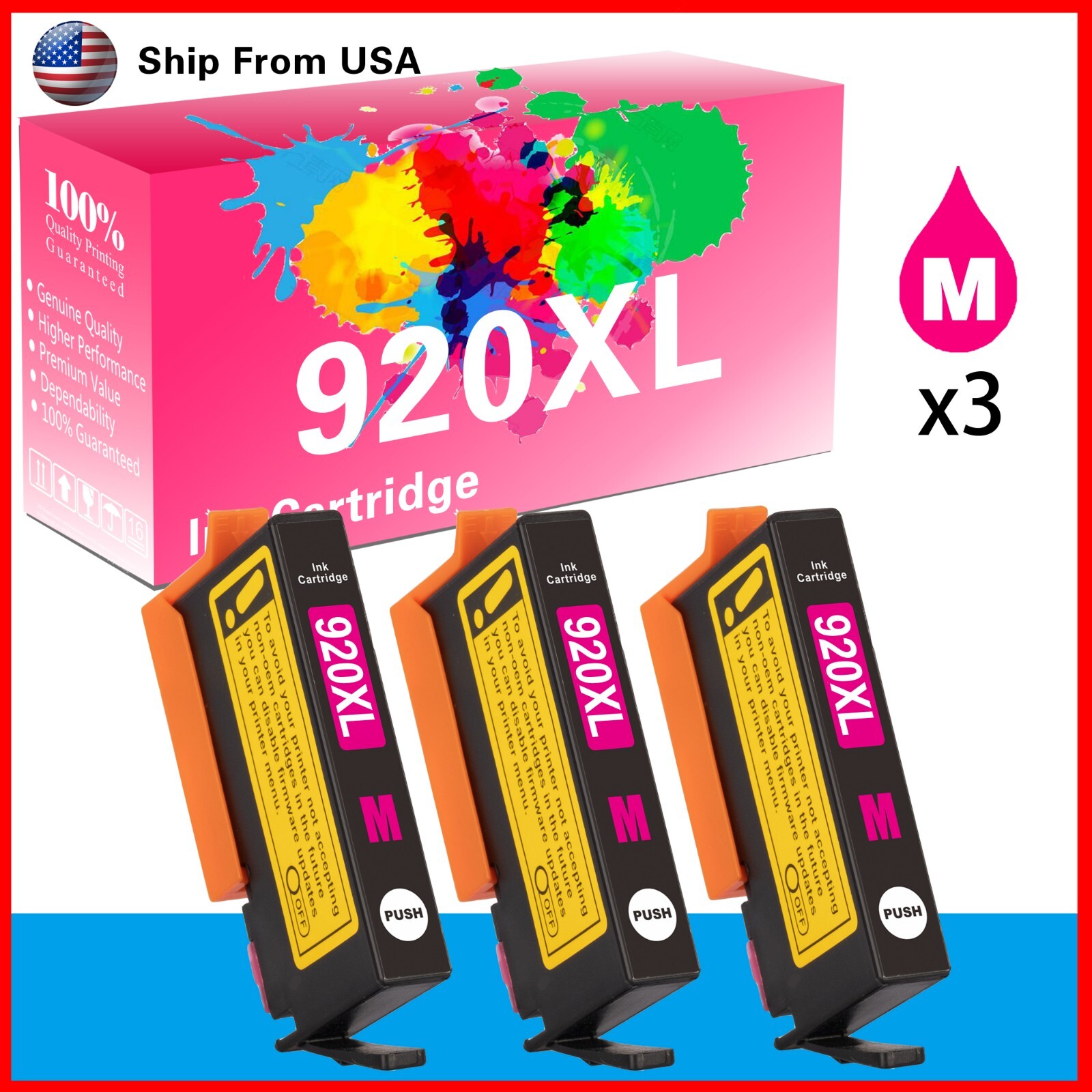 3-Pack 920XL 920 Magenta Ink Cartridge for Officejet 6500A 6500 Printer ...
