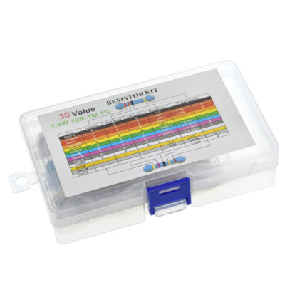 600 pcs 30 Values 1/4W Metal Film Resistors + Plastic Box Assortment ...