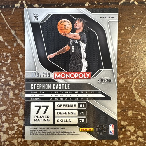 2024-25 Panini Prizm NBA Monopoly Stephon Castle #75 Brown Prizm /299 ...