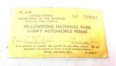 VINTAGE 1959 YELLOWSTONE NATIONAL PARK 15 DAY AUTOMOBILE PERMIT | eBay