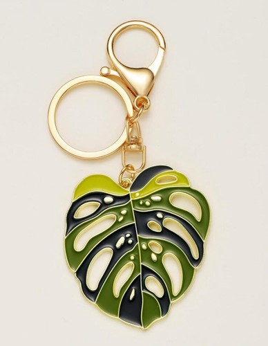 Tropical Leaf Keyring Keychain Gold Green Plant Nature Gift Charm ...