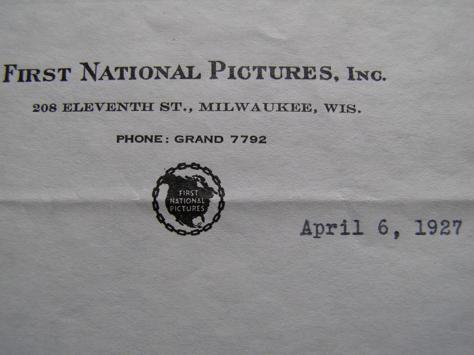 Movie Letterhead First National Pictures 4/6/27 See You in Jail Jack ...