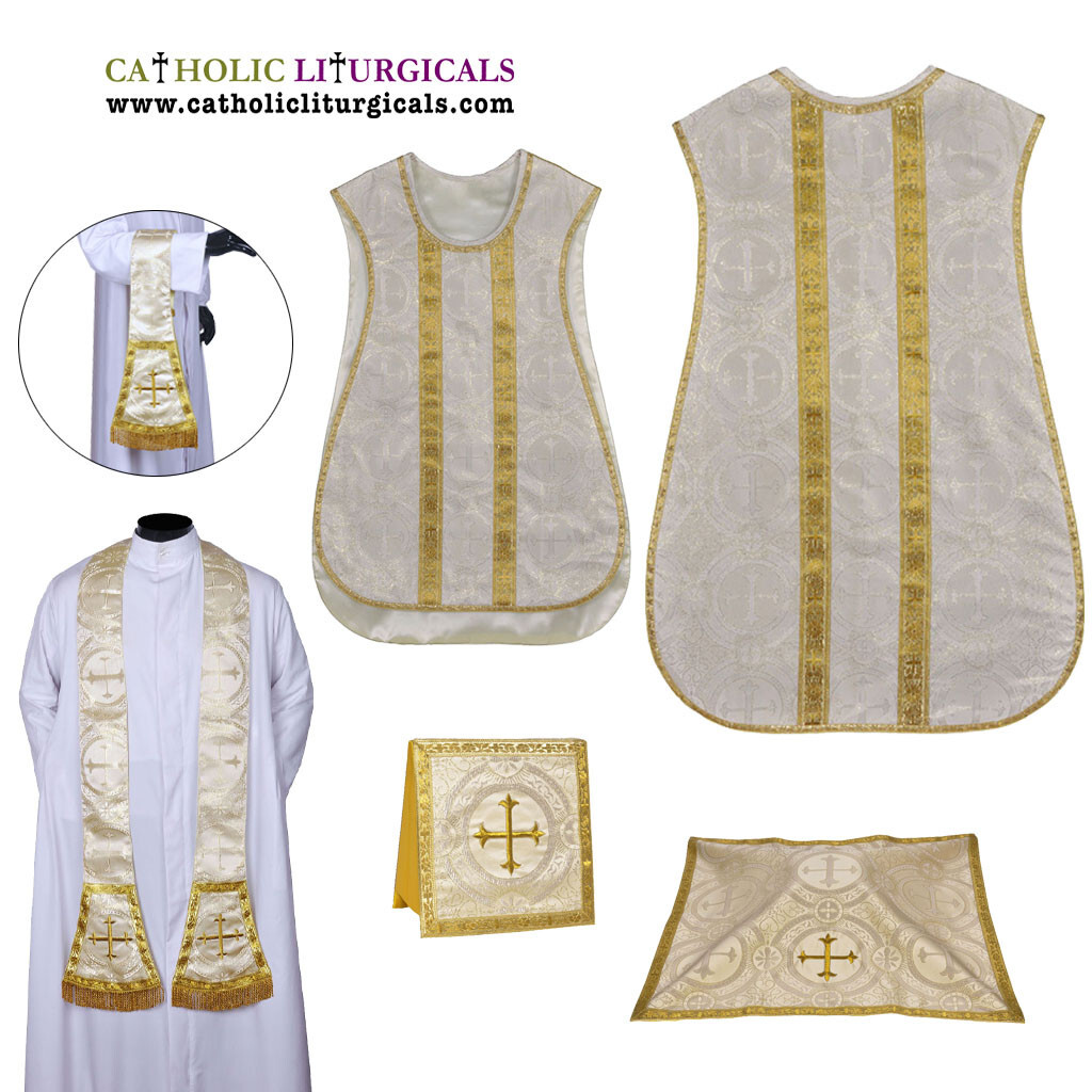 Metallic Gold Spanish Fiddleback Vestment & mass set of 5 piece ...