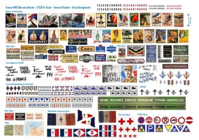 1:72/1:76 Scale French WW2 Diorama Decals (Posters, Street Signs, Tank ...