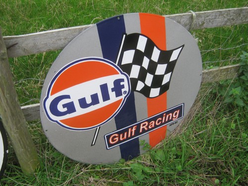 LARGE 30" Porcelain Enamel Advertising Sign GULF RACING MOTOR OIL ...