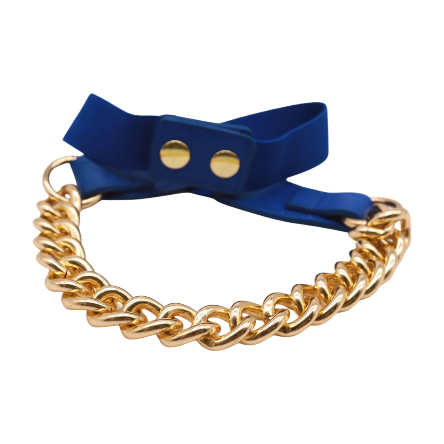 Women Blue Elastic Sassy Stylish Accessory Belt Gold Metal Chain Links ...