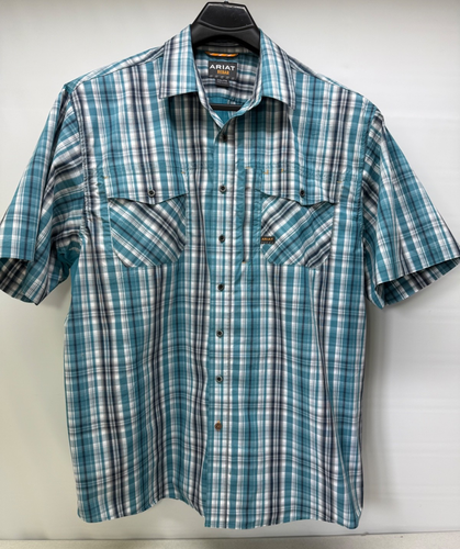 ARIAT REBAR Men's XXL Blue Plaid Short Sleeve Button Front Western ...