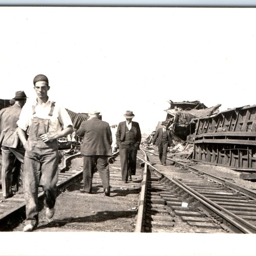 c1910s Somber Men Train Derailment Real Photo Disaster Wreck Derail ...