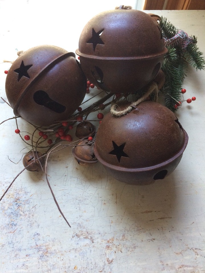 JINGLE BELL BELLS 5.5" 5 1/2 in Primitive Rusty Tin 139mm Christmas ...