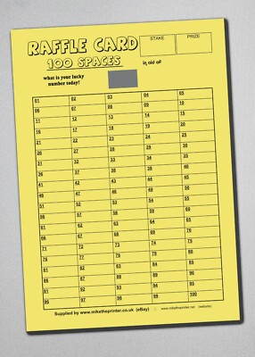 10 Cards - Lucky Number Raffle Cards A4 - 100 Spaces - Fundraising Card ...