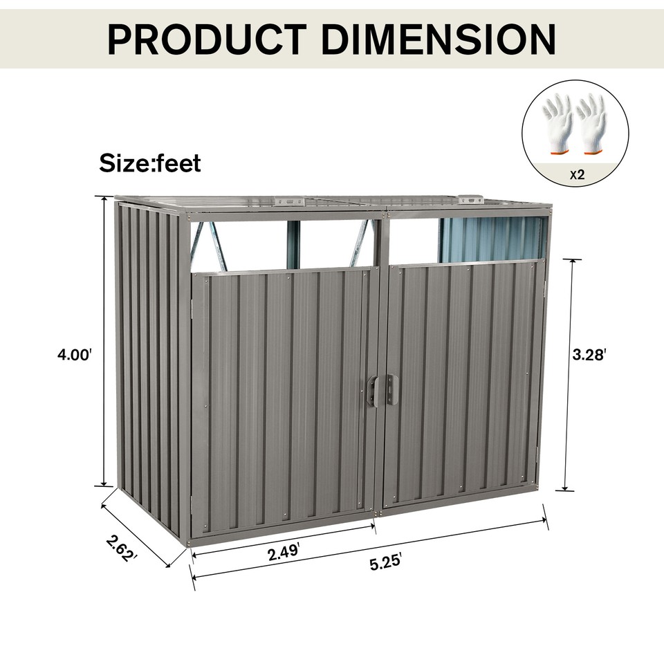Outdoor Garden Yard Metal Garbage Bin Shed Lockable Doors Stores 2/3 ...
