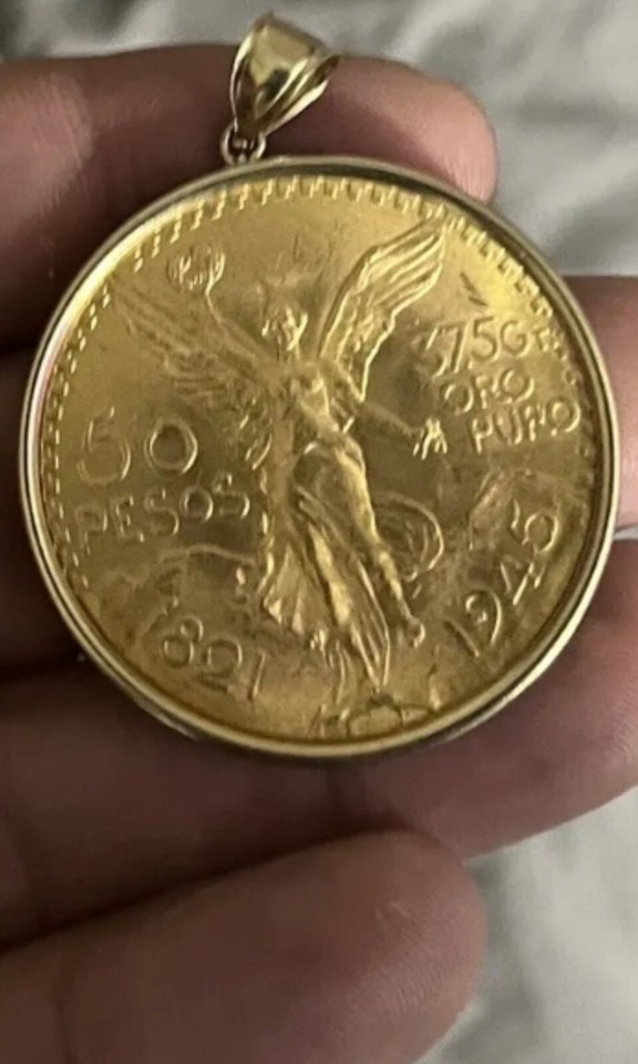 GOLd 14k Bezel 50 pesos pendant solid moneda centenario coin frame ...