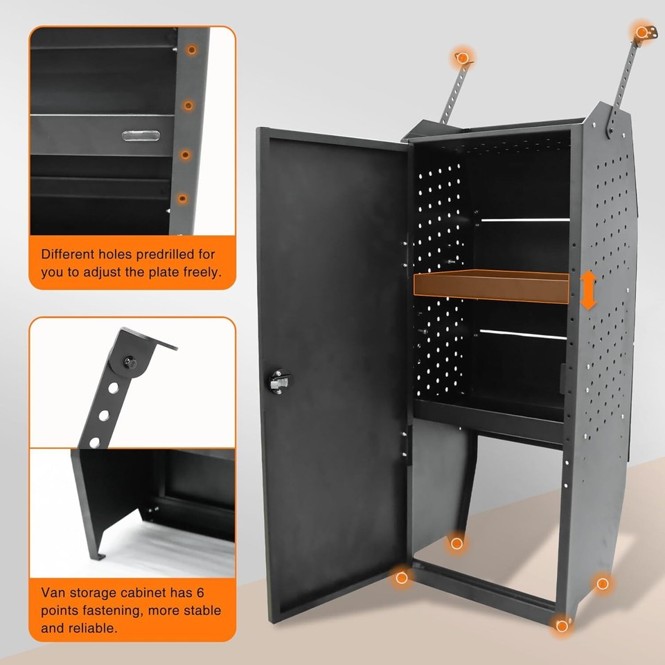 Lockable Van Storage Cabinet 46" Tool Cabinet w/ Ajustable Shelves ...