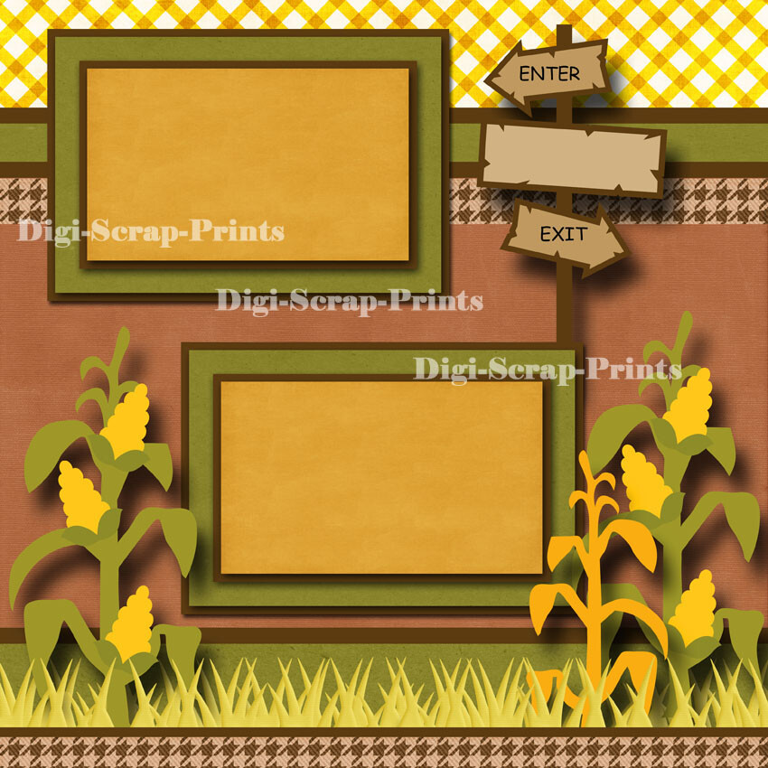 CORN MAZE ~ FALL ~ FARM 2 premade scrapbook pages paper printed ...