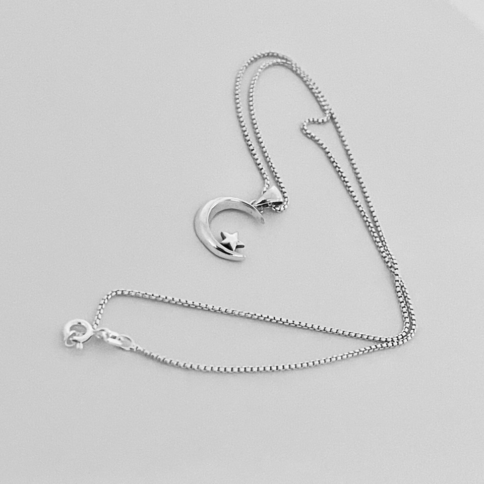 Sterling Silver Moon and Star Necklace, Silver Necklaces, Celestial ...