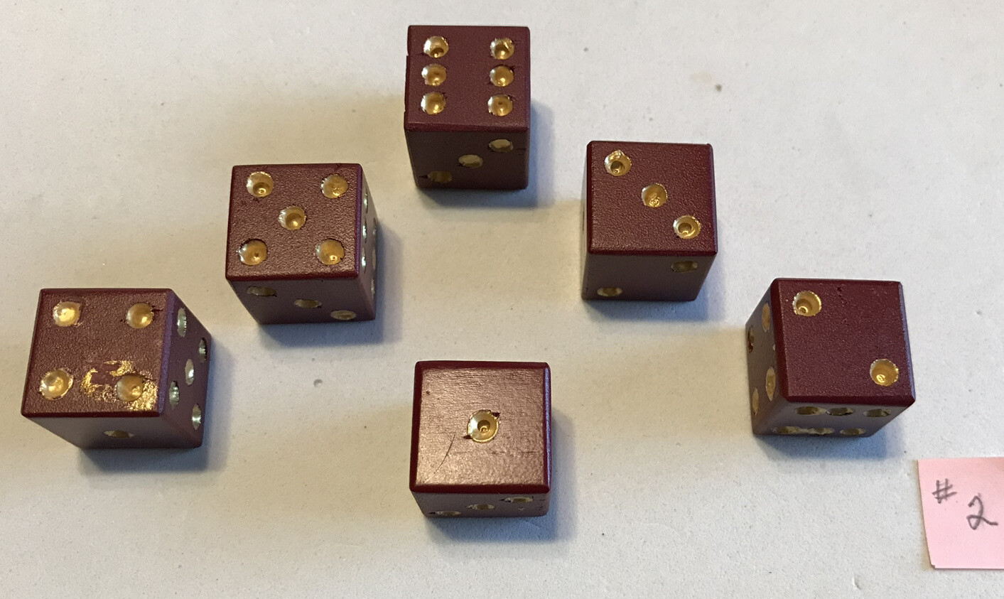Vintage 6 Handmade Dice, Mica Brushed Pips Shifting Color From Maroon ...