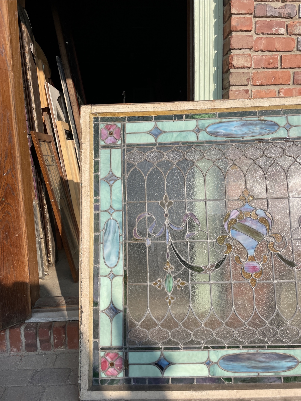 SG4435 amazing antique stained glass Landing Window 51H by 58.5 W | eBay