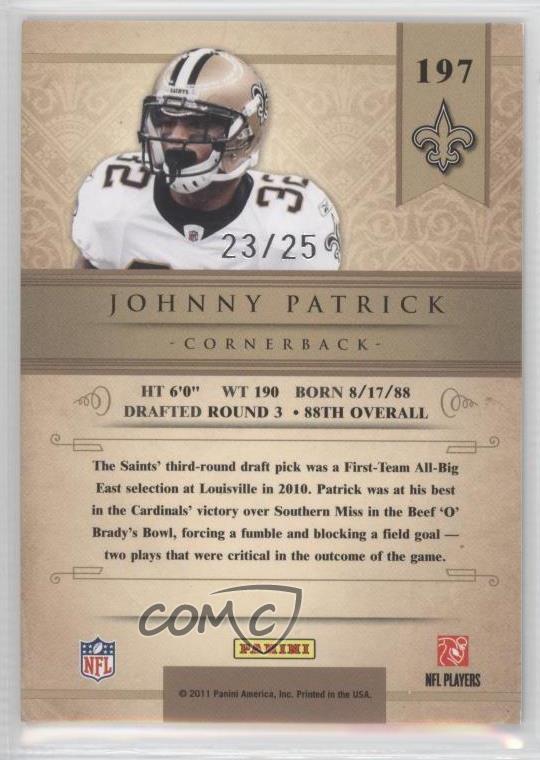 2011 Panini Gold Standard Platinum Gold /25 Johnny Patrick #197 Rookie ...