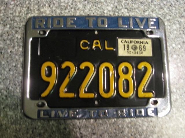1963 California Motorcycle License Plate, 1969 Validation, DMV Clear ...