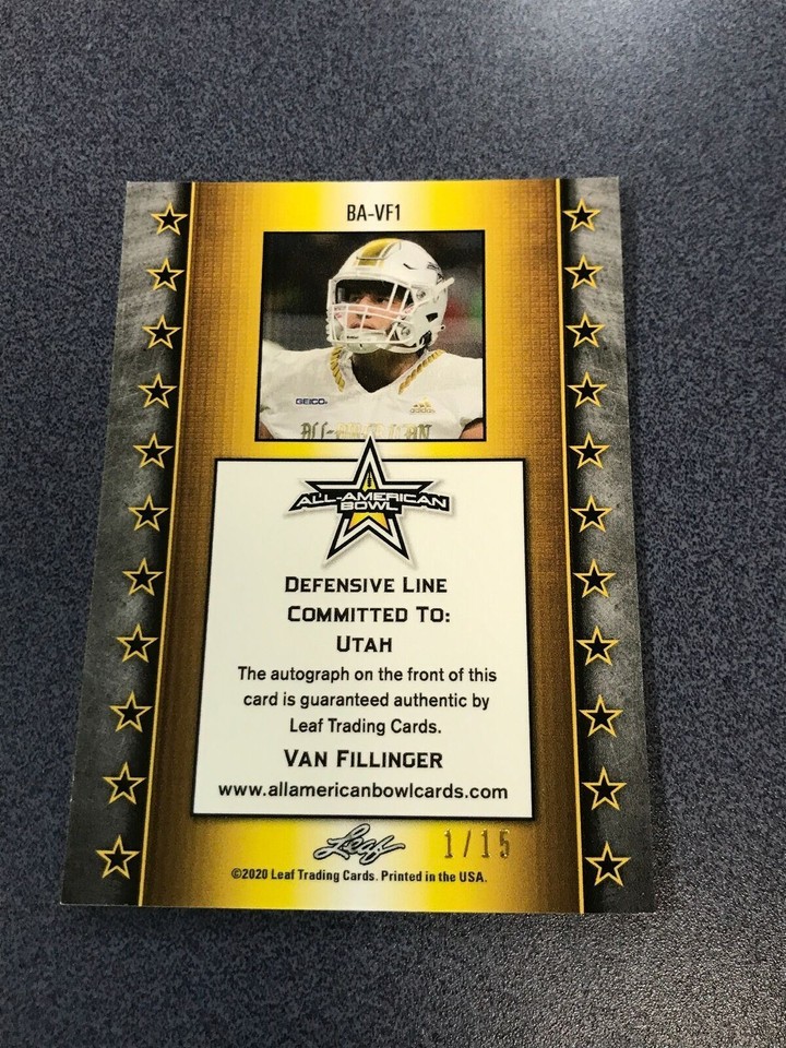 2020 Leaf Metal All-American Bowl VAN FILLINGER Purple Auto 1/15 Utah ...