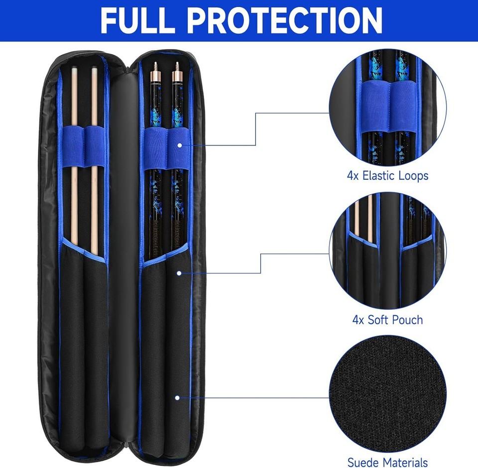 Pool Cue Case 2x2, Pool Stick Carrying Case Holds 2 Butts and 2 Shafts ...