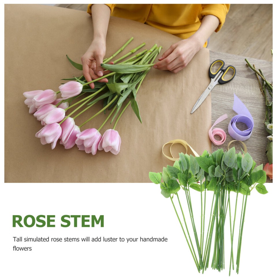 30pcs Flower Stem Plastic Flower Stems Artificial Rose Leaves Bouquet ...