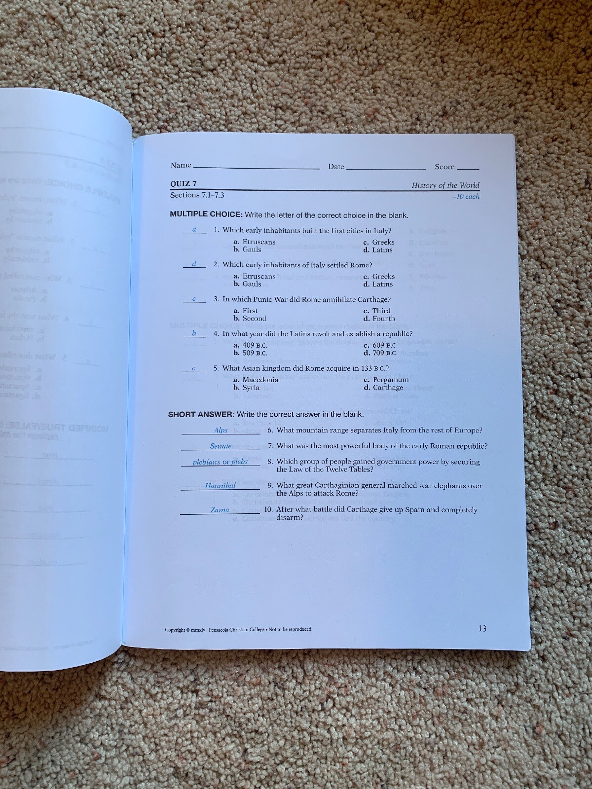 Abeka History Of The World Teacher Quiz Key | eBay