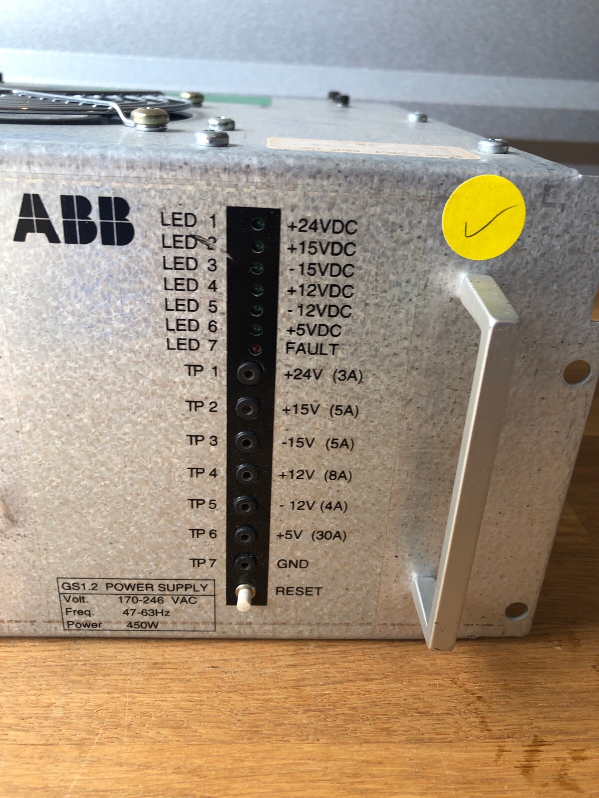 ABB POWER SUPPLY GS1.1 GS1.2 170-246V VOLTS FREQ. 47-63HZ POWER 450W ...
