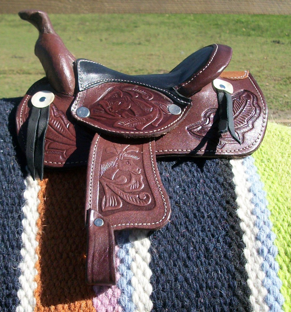 Western Horse Miniature Leather Saddle 5" Seat Decoration Novelty Color ...