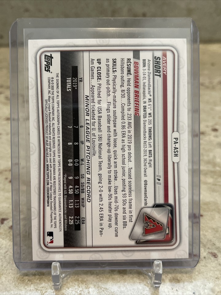 Avery Short 2020 1st Bowman Auto RC #PA-ASH Autograph Rookie Card ...