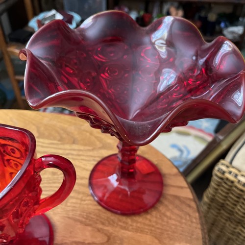 Vintage Viking Ruby Red Yesteryear Bull's Eye Art Glass Compote ...