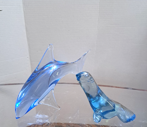 Blue Glass Dolphin and Seal Figurines | eBay